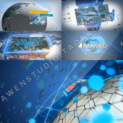 数字地球世界图片头动画element3D制作三维星球AE模板