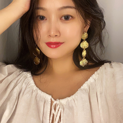 GWE金色贝壳流苏长款耳环百搭