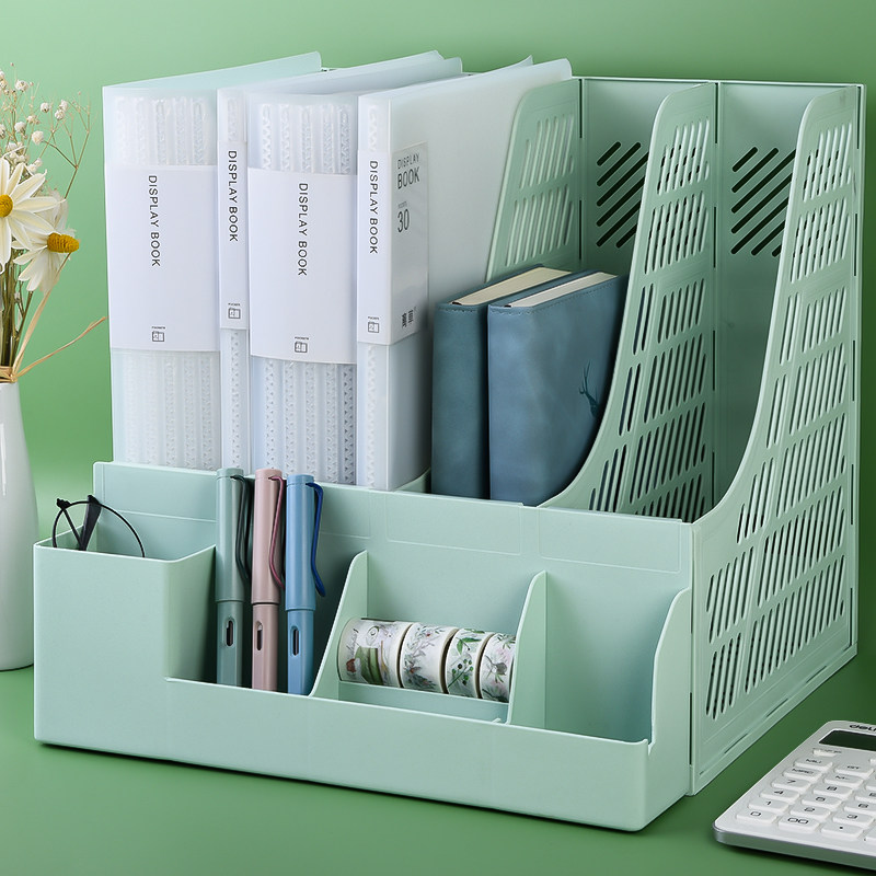 加厚四栏文件夹收纳盒多层文件框文件架办公用品文件栏收纳架资料档案置物架桌面收纳神器办公室书框文件筐_虎窝淘