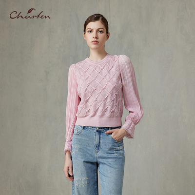 时尚百搭显瘦重工钉珠亮片针织衫