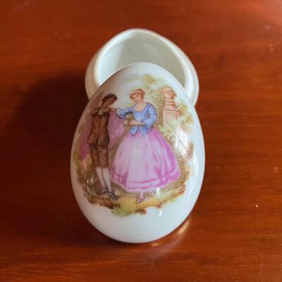 Limoges 利摩日 法国西洋人物首饰盒摆件 洛可可风粉罐 装饰瓷盒