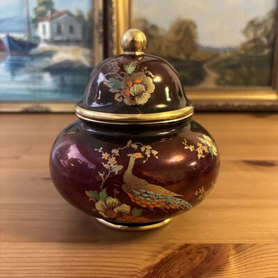 Carlton Ware 卡尔顿瓷厂英国古董瓷器 珐琅釉鎏金手绘花鸟将军罐