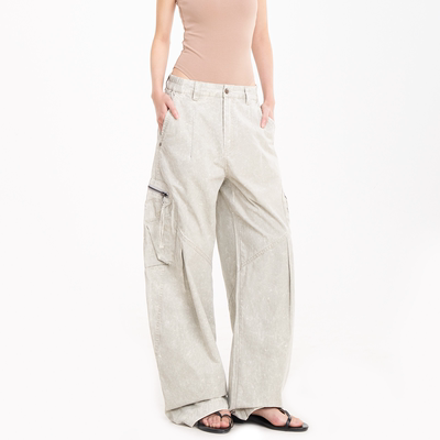 CMF松紧腰黑色纽扣拉链双侧大口袋带拉链工装休闲裤