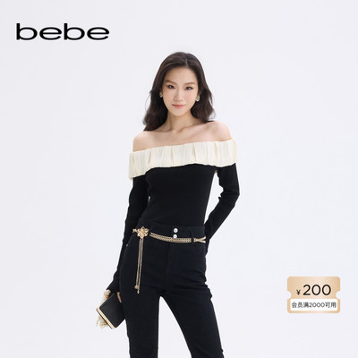 bebe2025秋冬新款女士时尚露肩小喇叭袖设计针织上衣430515
