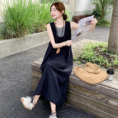 孕妇夏天撞色显瘦遮肚子连衣裙