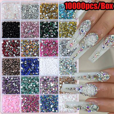 10000pcs/Box 3D Colorful Glitter Gems Round Resin Flatback N