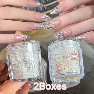 1/2Boxes 3D Sparkling Silver Nail Art Fairy Flakes Iridescen