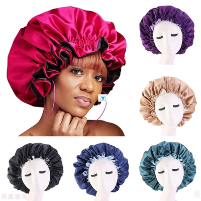 Women Night Sleep Cap Satin Elastic Bonnet Hat For Hair Care