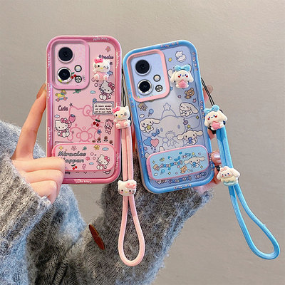 小清新适用oppoReno15手机壳155g海外版磨砂PLW110手绳5G潮PLW11o学生可爱少女镜子支架防摔彩绘卡通保护套