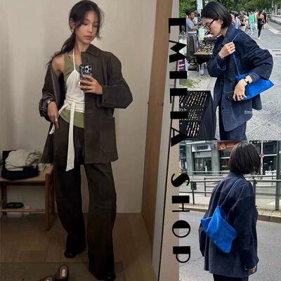 买手店正品现货韩国MONOHA套装25早秋新款工装风麂皮外套休闲裤女