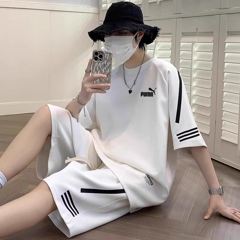 奥莱专柜运动休闲套装男夏季新款薄款潮流时尚圆领短袖短裤两件套