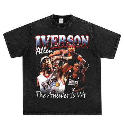 Allen Iverson艾弗森复古美式短袖t恤宽松重磅人物印花高街运动潮