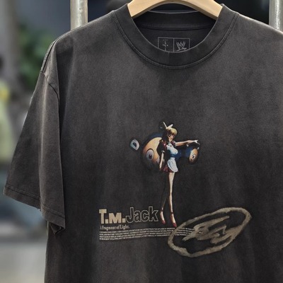 Travis Scott联名村上隆vintage水洗复古做旧宽松VTG短袖T恤男女