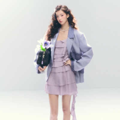 艺术系波点拼接廓形宽松西装外套