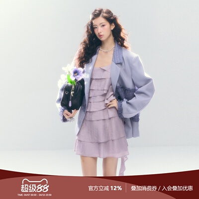 艺术系波点拼接廓形宽松西装外套