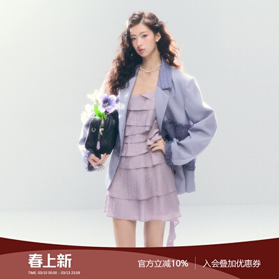 艺术系波点拼接廓形宽松西装外套