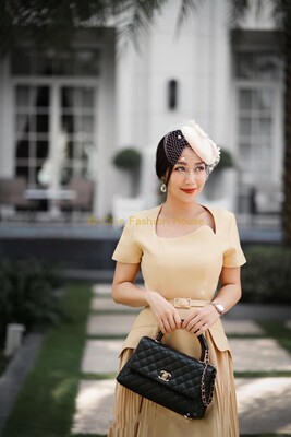 现货 越南设计师品牌LM 2021新款精致优雅显瘦短袖连衣裙轻礼服