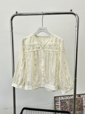 现货发韩国春夏款重工立体小花刺绣流苏款衬衫爆款开衫防晒外套