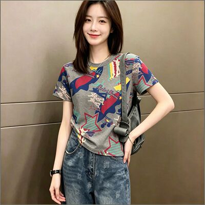 纯棉涂鸭印花宽松显瘦T恤女