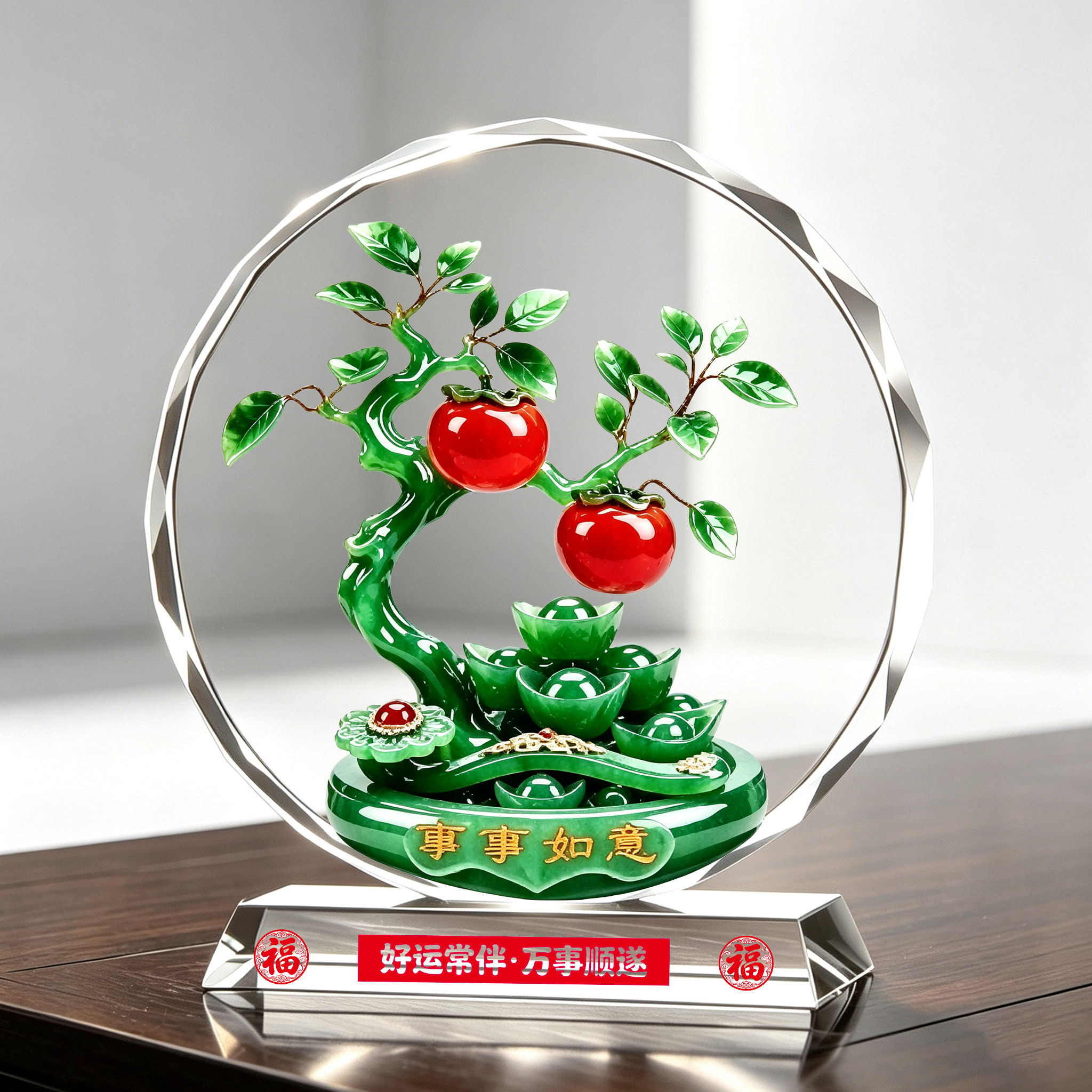 柿柿称心如意柿子水晶摆件客厅电视柜酒柜装饰品搬家乔迁新居礼物