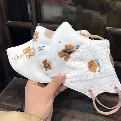 泰迪熊3D立体口罩一次性三层防护卡通印花熊熊显白不花妆透气夏季