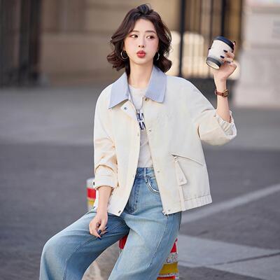 春季闲新款小夹克上衣高质个量外搭休撞色HF6806-0翻领外套子女