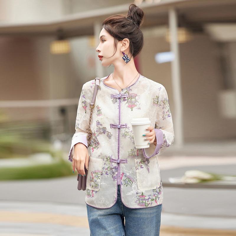 夏季女装风货现新品刺绣欧根纱提花防拼晒衣N8879接国短外套