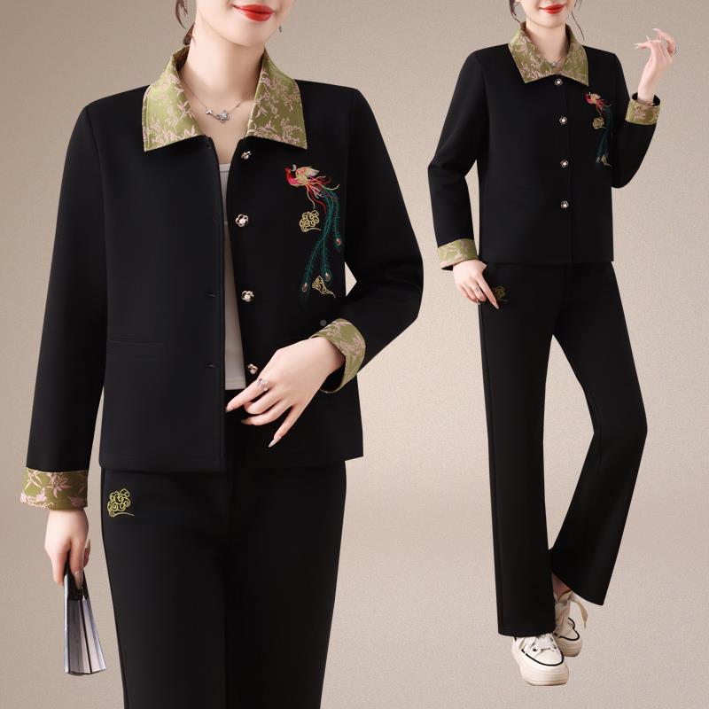 运动服套装女春秋款时腿尚洋气妈82189427妈装新外套阔裤跑步两服