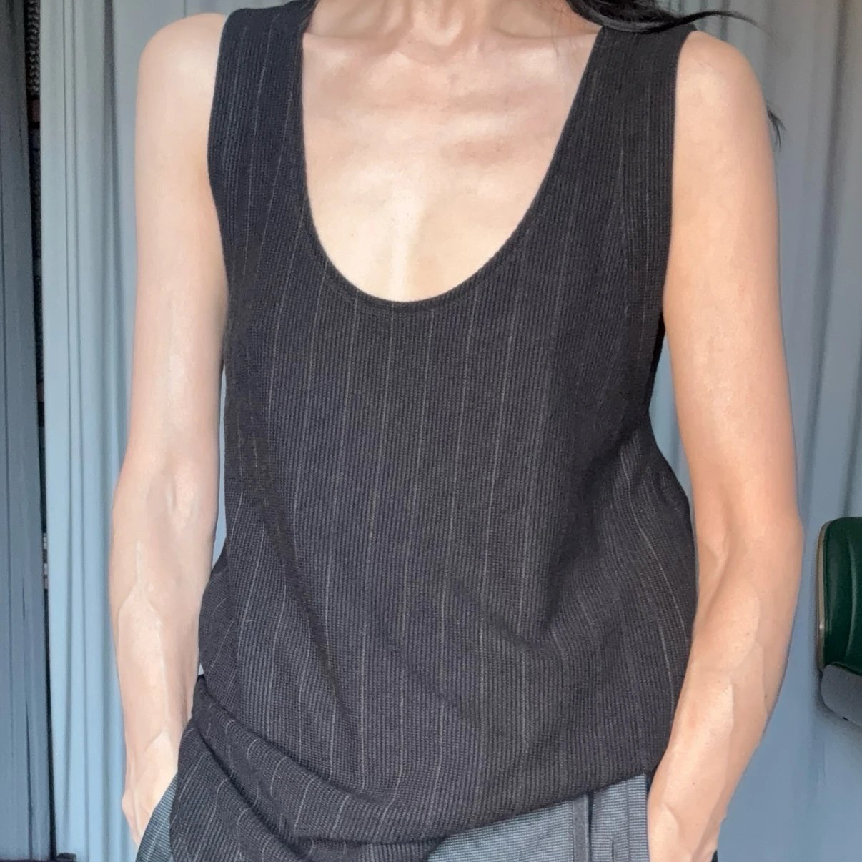 三色针织打底外穿背心 夏季新款 竖条纹设计感宽松无袖套头背心女