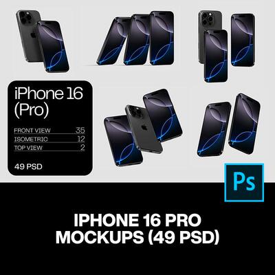 49款iPhone 16手机广告海报ui设计作品展示效果图ps样机素材合集