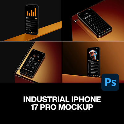 4款工业风iPhone 17苹果手机App应用UI设计作品展示效果图ps样机