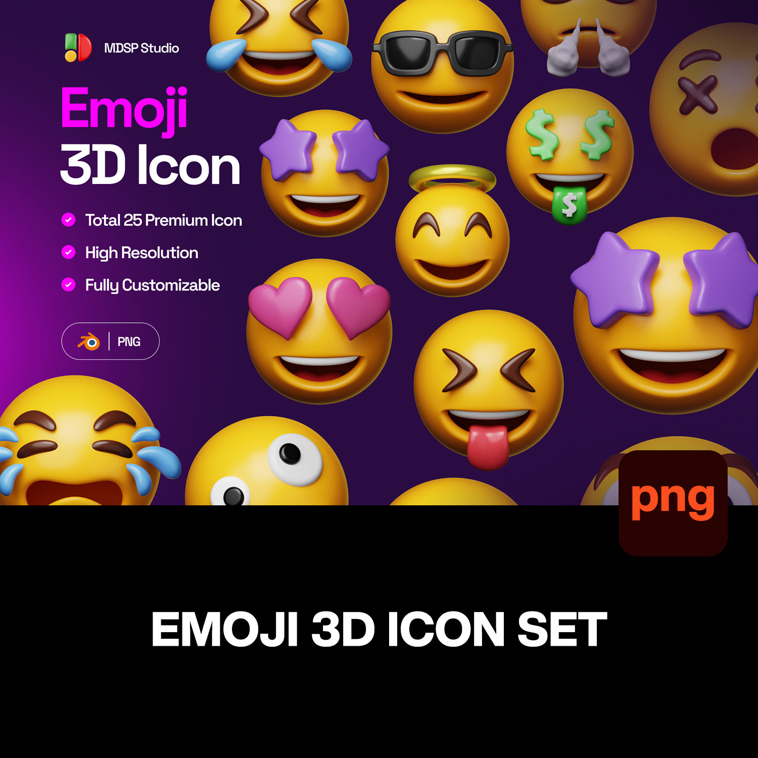 25款3D拟真趣味搞怪经典Emoji笑脸表情包icon图标png免抠图片素材
