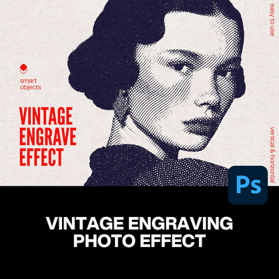 复古黑白单色木刻版画ps特效样机