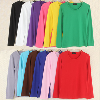 春圆领长袖t恤女孩牛奶丝打底衫