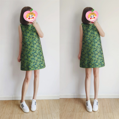 绿色提花很气质的A版背心裙