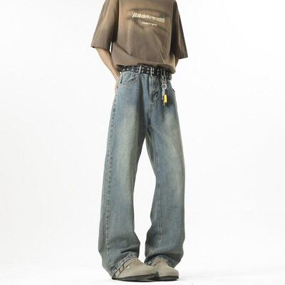 无弹长裤水洗男士水洗透气牛仔裤复古高腰韩版百搭