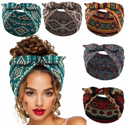 Widening Bohemian style printed front knot rabbit ear elasti