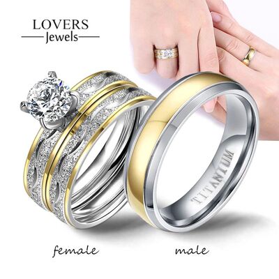 Couple Rings Exquisite Women Rhinestones Zirconia Rings Set