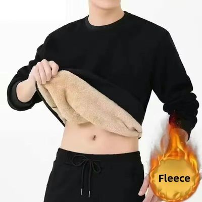 Winter Men Lamb Fleece Sweatshirt Solid Color Warm Round Nec