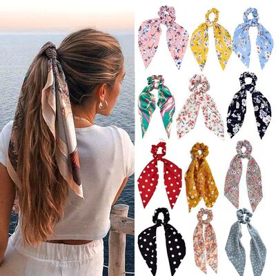 Fashion Leopard Print Bow Satin Long Ribbon Ponytail Scarf H