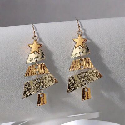 Gold and Silver Color Christmas Tree Earrings Metal Pendant