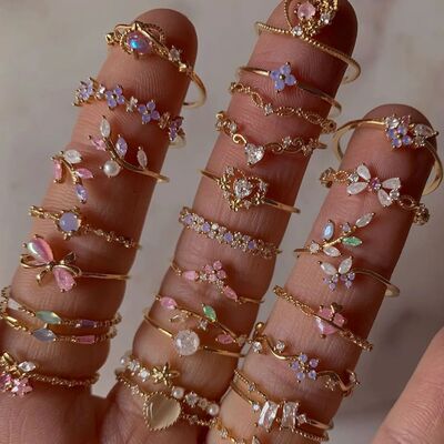 New  Cute Colorful Zircon Flower Ring For Women GirlVintage