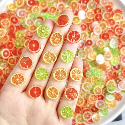50PCS Ice Transparent Simulated Grapefruit Lemon Slices Nail