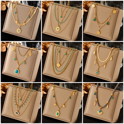 316L Stainless Steel Green Stone Crystal Necklace For Women