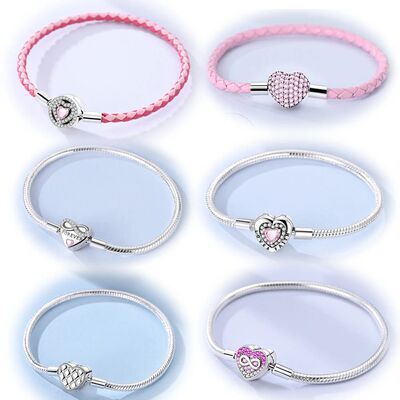 Original  Sterling Silver Bracelets 17-20CM Love Heart Flowe