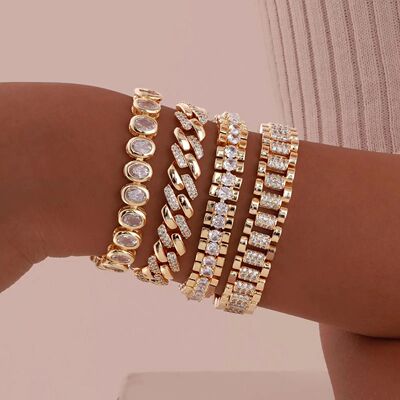 Paperclip Chain Bracelet 14K Gold Plated Cubic Zirconia Watc