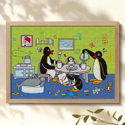 企鹅家族pingu周边拼图1000/500/300片带框木质桌面摆件生日礼物