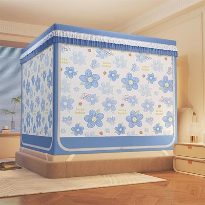 A类回底全遮光床帘蚊帐家用三开门单人1.5*1.9床防尘床幔加厚支架