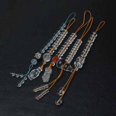 5A级天然白水晶计数挂坠并蒂莲花手机链小葫芦挂饰DIY饰品