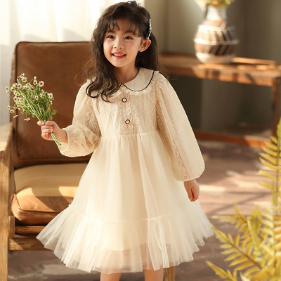 女童公主蕾丝裙2024秋装新款儿童洋气网纱裙女孩韩系仙女风连衣裙